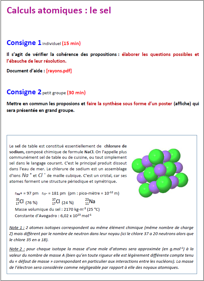 Calculs atomiques – Chantiers de Sciences