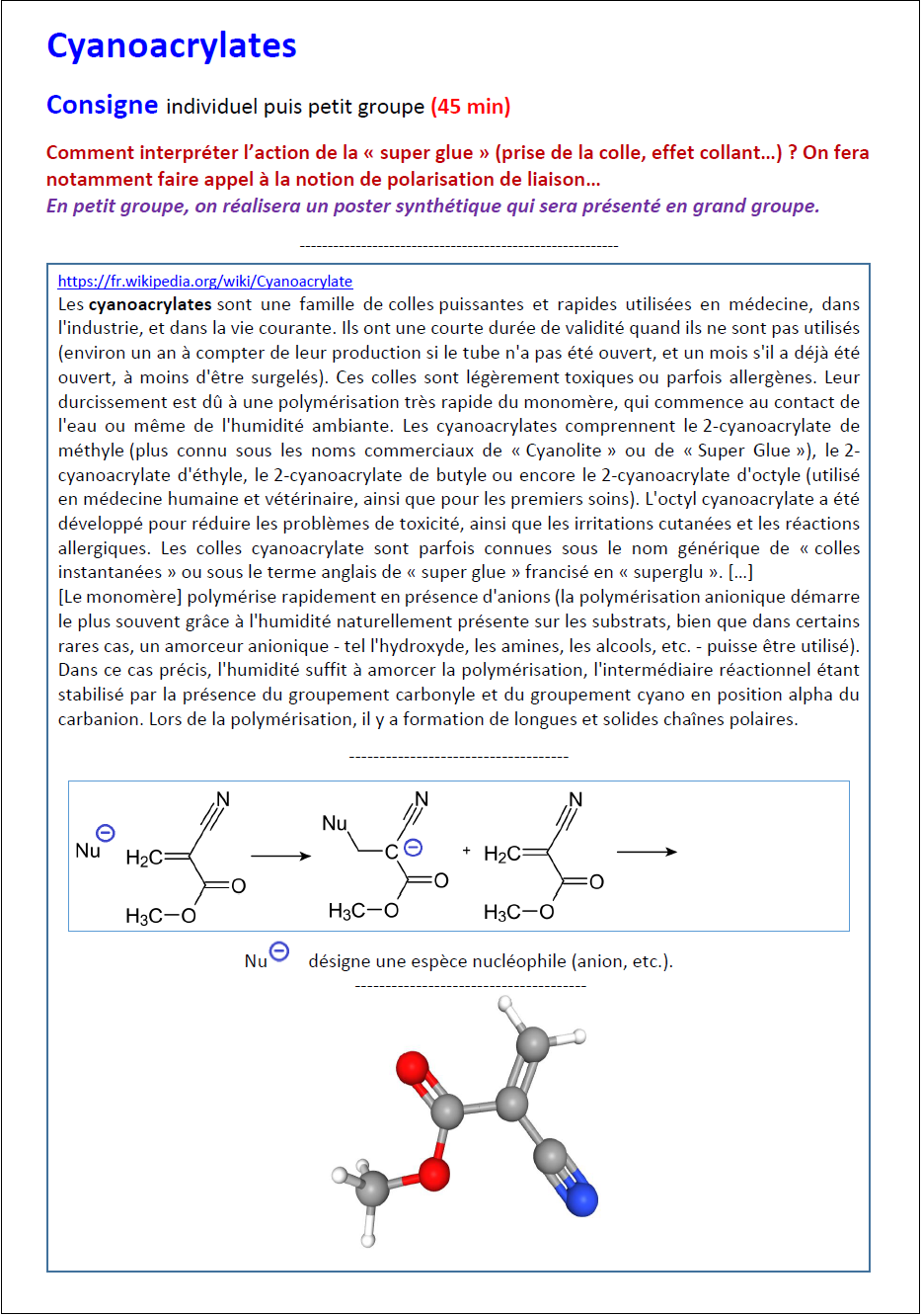 Cyanoacrylate – Chantiers de Sciences