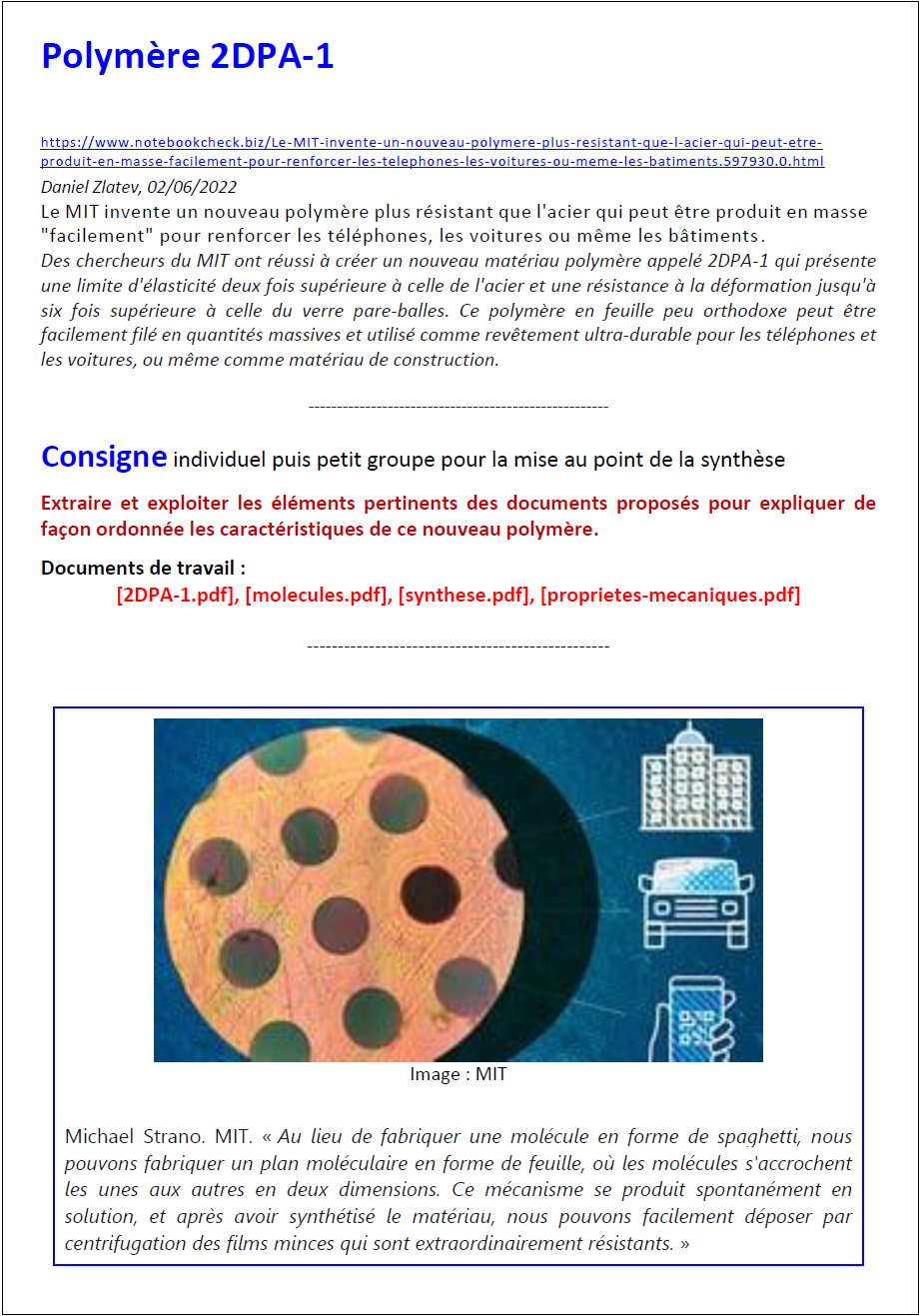 Polymère 2D – Chantiers de Sciences