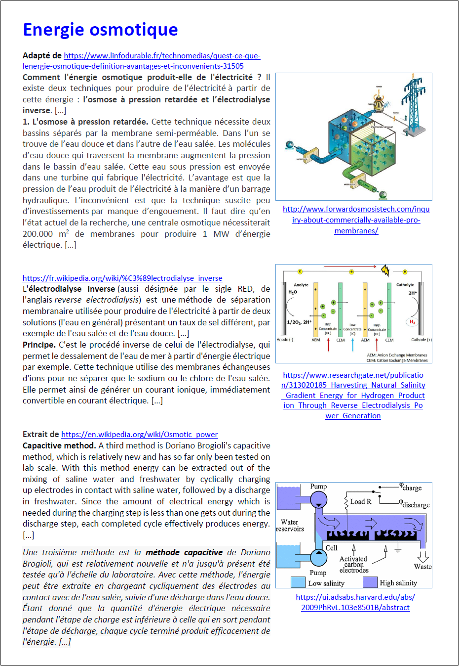 Energie osmotique – Chantiers de Sciences