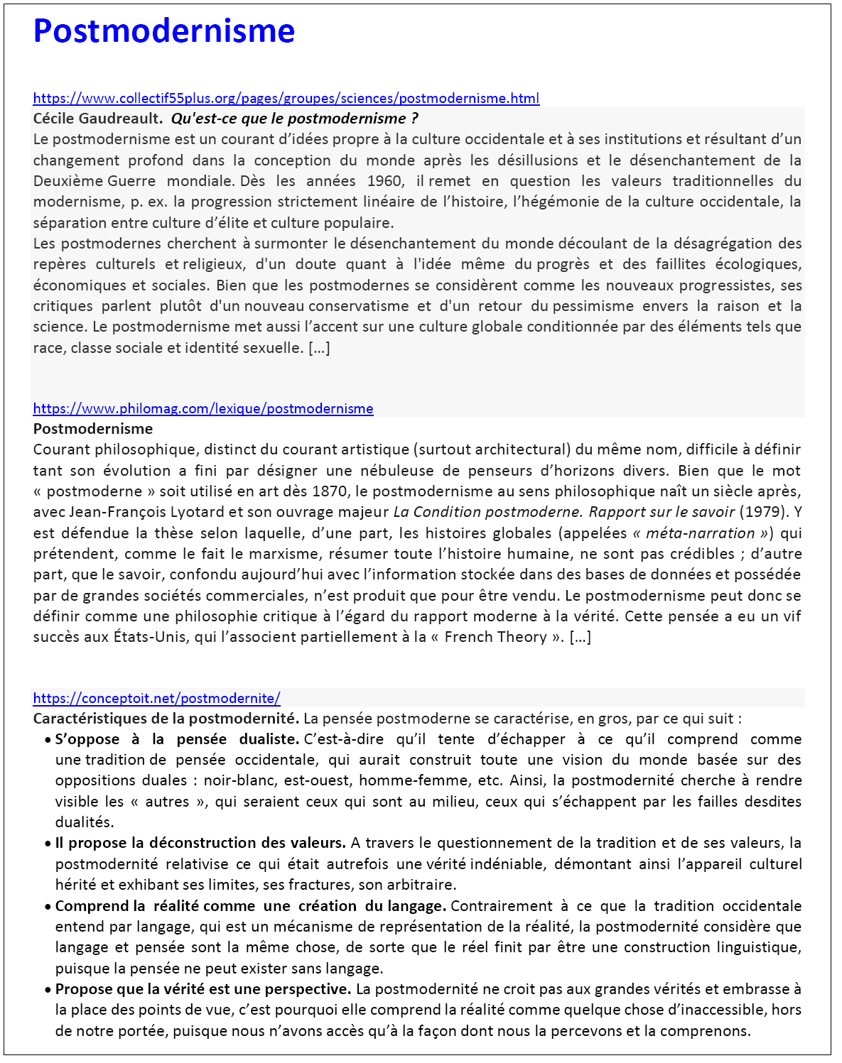 Postmodernisme – Chantiers de Sciences