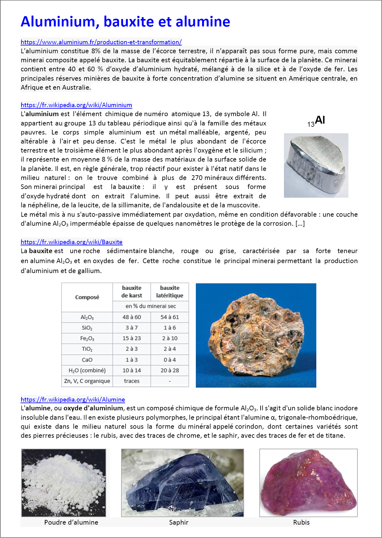 Aluminium – Chantiers de Sciences